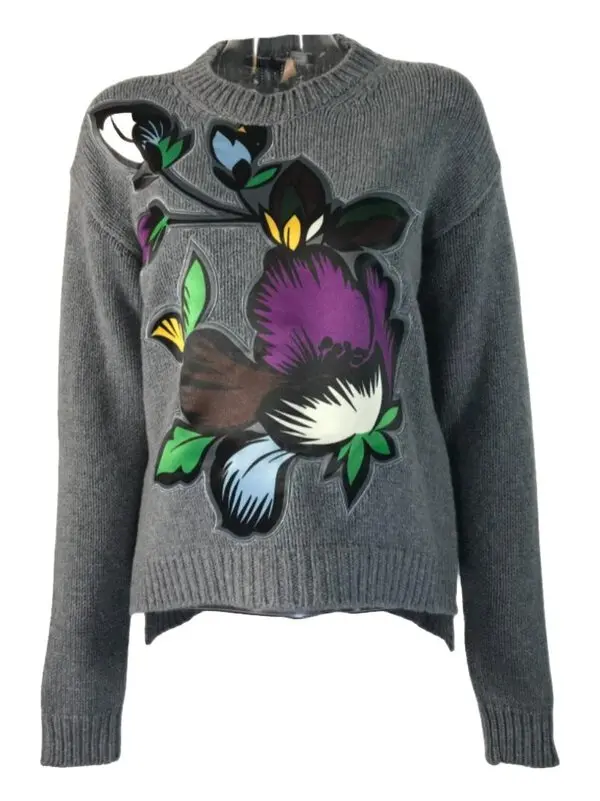 Sportmax Long-sleeved Knit Sweater With Floral Applique - Black