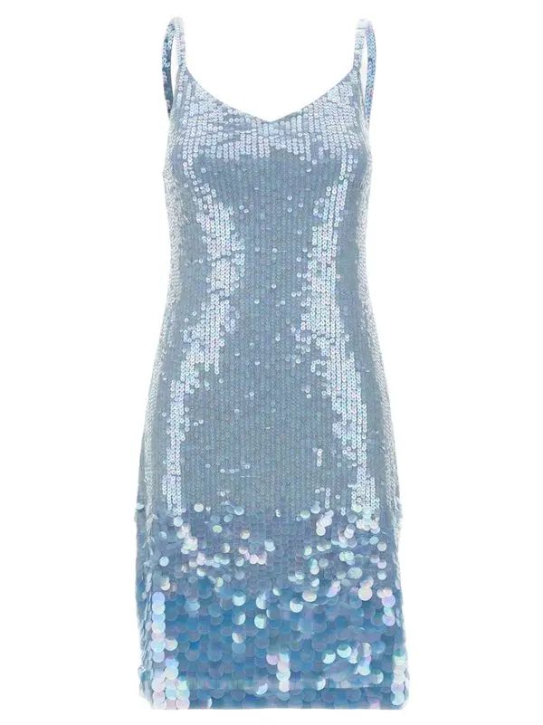 P.a.r.o.s.h Sequin Embellished V-neck Mini Dress - Blue
