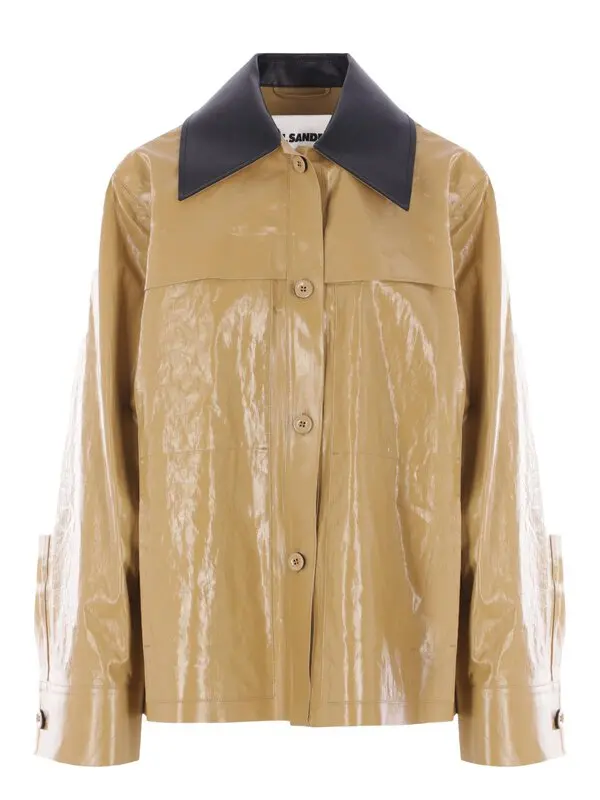 JIL SANDER Long Sleeve Buttoned Jacket - Beige/black