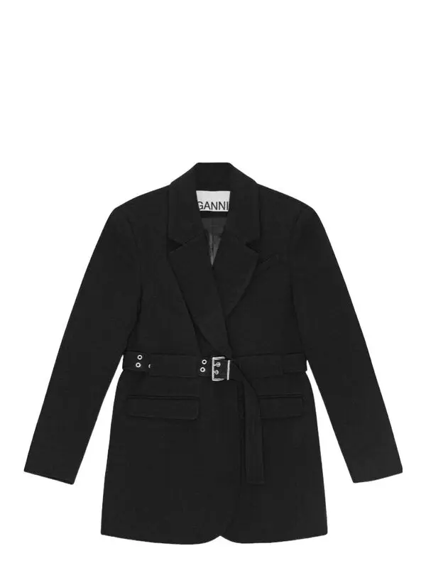GANNI Crepe Blazer With Belt - Black