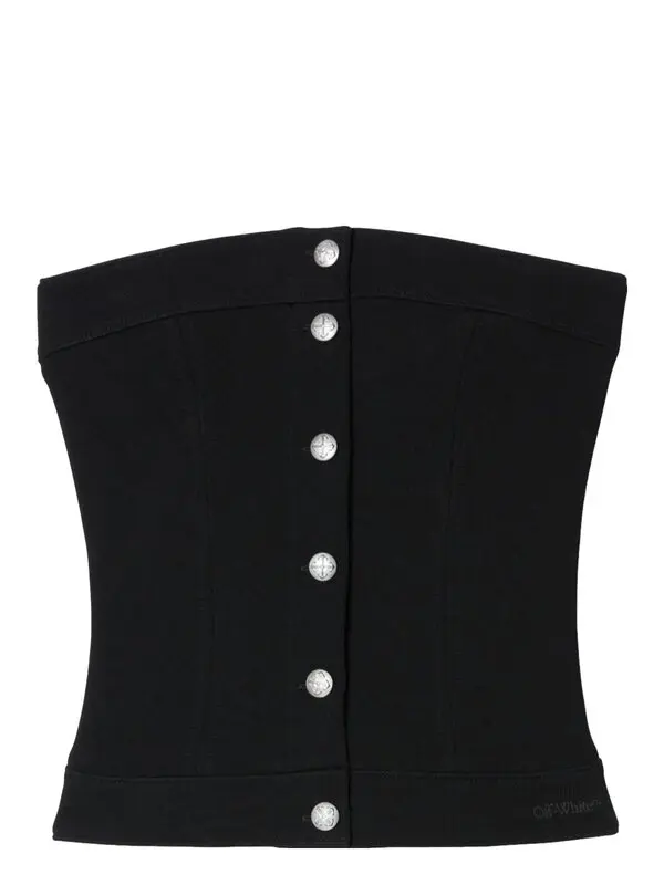 Off-White Sleeveless Corset Top With Logo Button Detail - Black