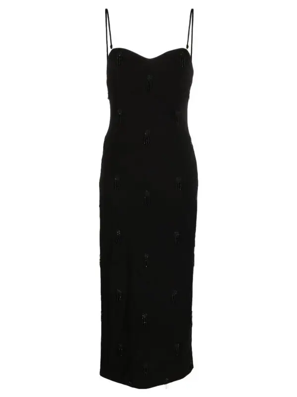P.a.r.o.s.h Embroidered Crepe Midi Dress - Black