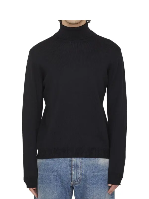 ROBERTO COLLINA Ribbed Turtleneck Long-sleeve Sweater - Black