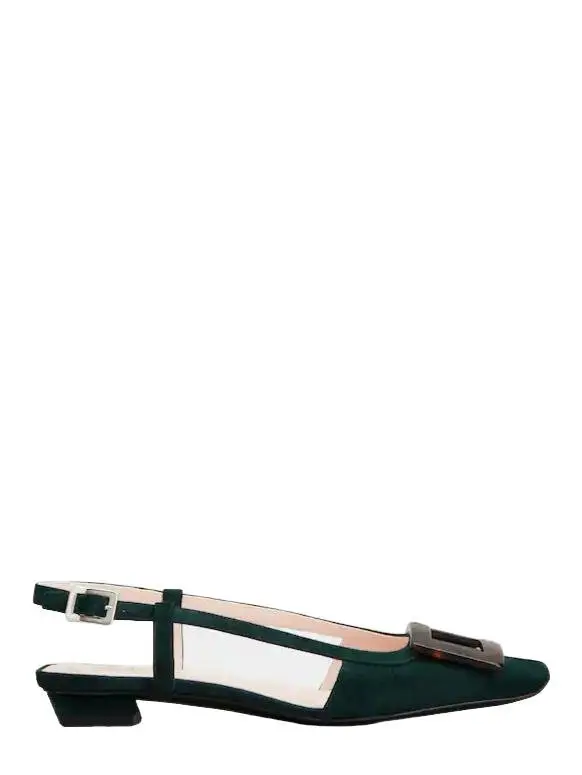 ROGER VIVIER Belle Vivier Suede Slingback Ballerinas - Green