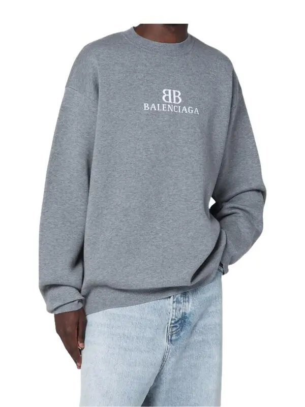 Balenciaga Bb Knitted Oversized Sweater - Grey