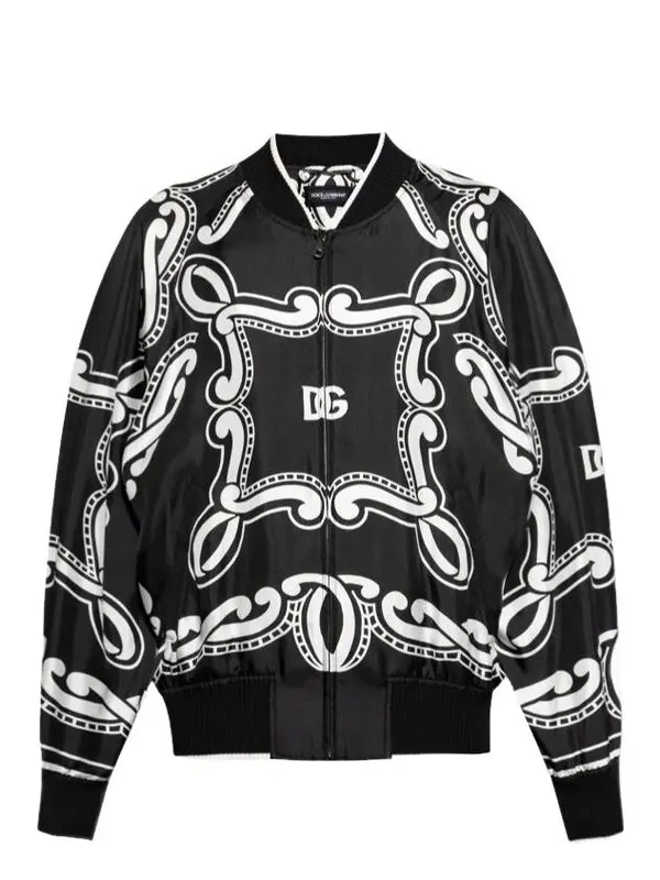 Dolce & Gabbana Bandana Printed Zipped Bomber Jacket - Black
