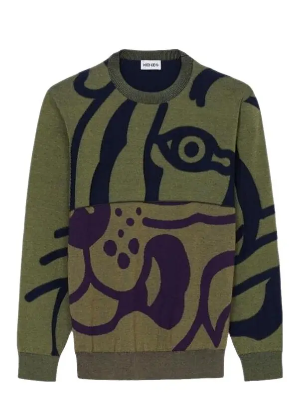 Kenzo Tiger Intarsia-knit Jumper - Green