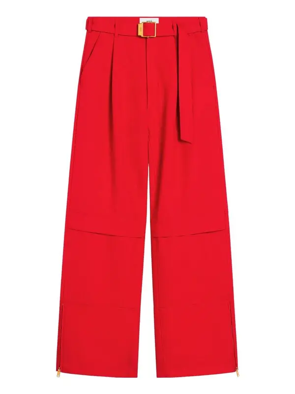 Ami Wide Leg Cargo Trousers - Red