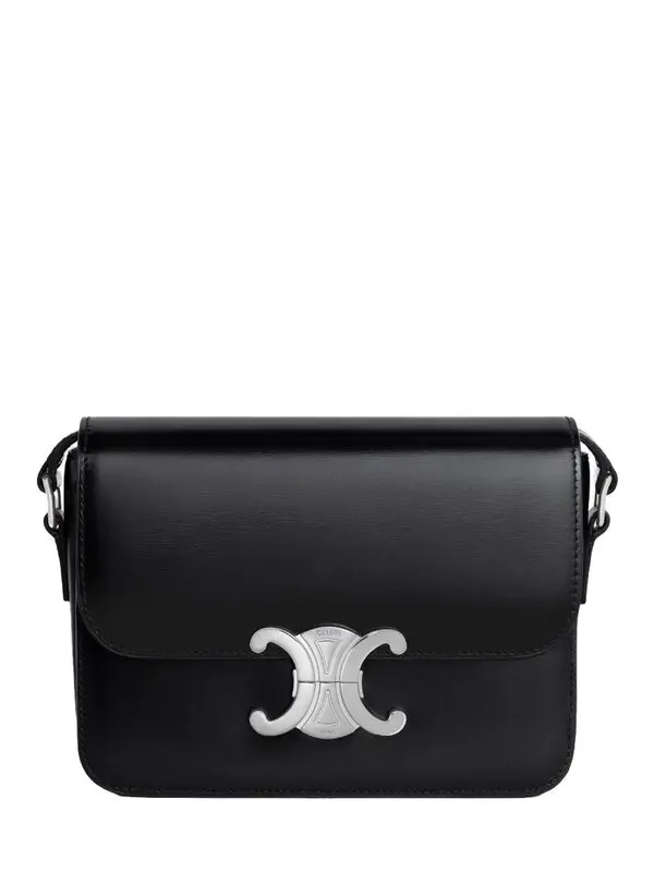 Celine Teen Triomphe Bag In Shiny Calfskin - Black