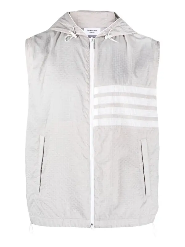 Thom Browne 4-bar Stripe Ripstop Hooded Gilet - Light Gray