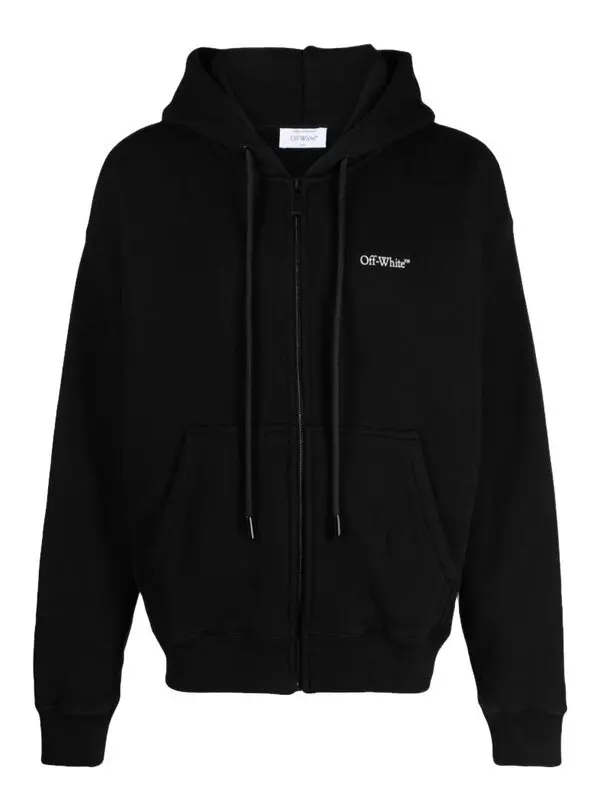 Off-White Zip-up Logo Embroidered Jacket - Black