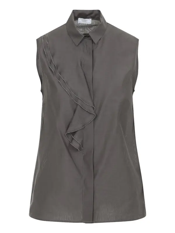 Peserico Sleeveless Blouse With Lapel And Ruffle Details - Black