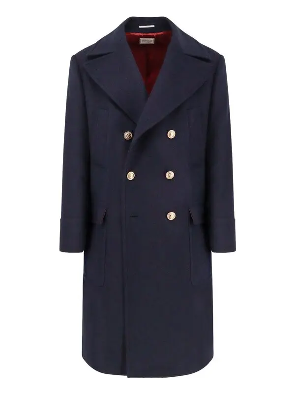 Brunello Cucinelli Double-breasted Long-sleeved Coat With Pockets - Black