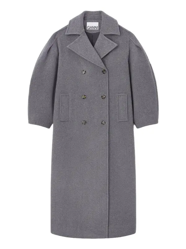 GANNI Oversized Long Pea Coat - Grey