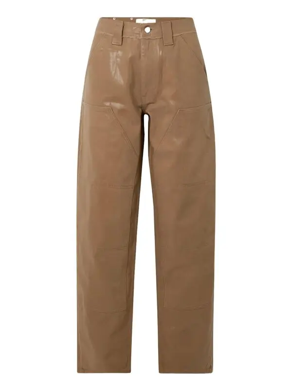 DION LEE Coated Wide Leg Trousers - Brown