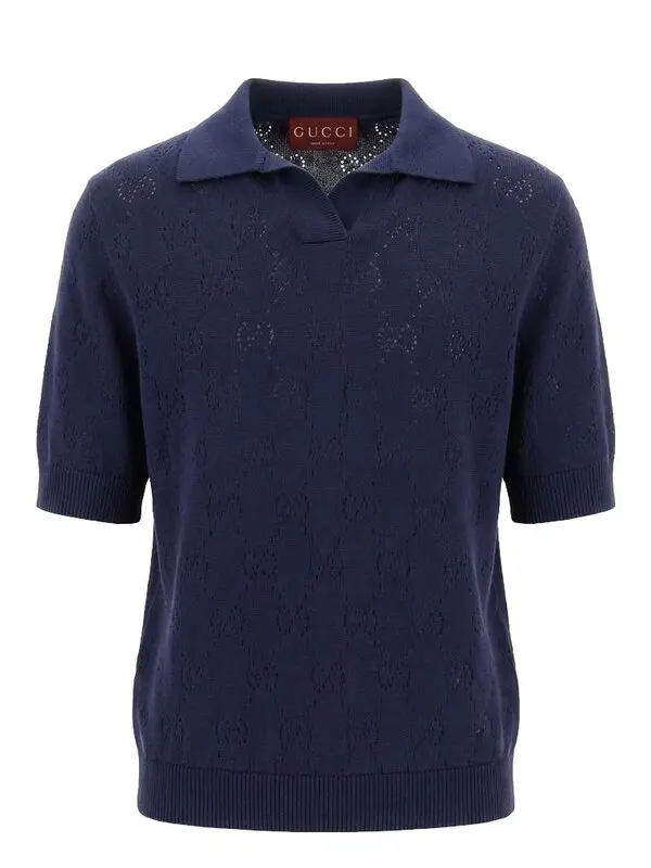 Gucci Gg All-over Openwork Short-sleeved Polo Shirt - Blue