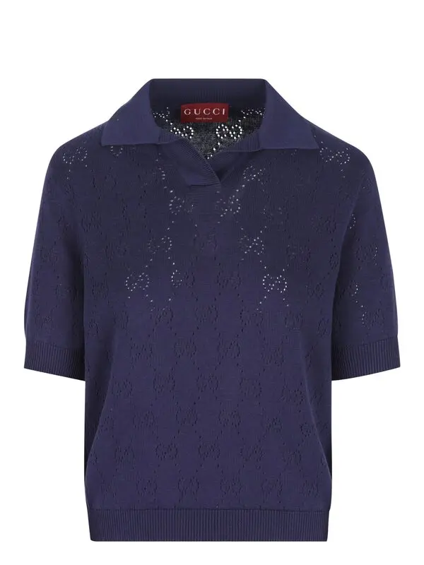 Gucci Gg All-over Openwork Short-sleeved Polo Shirt - Blue