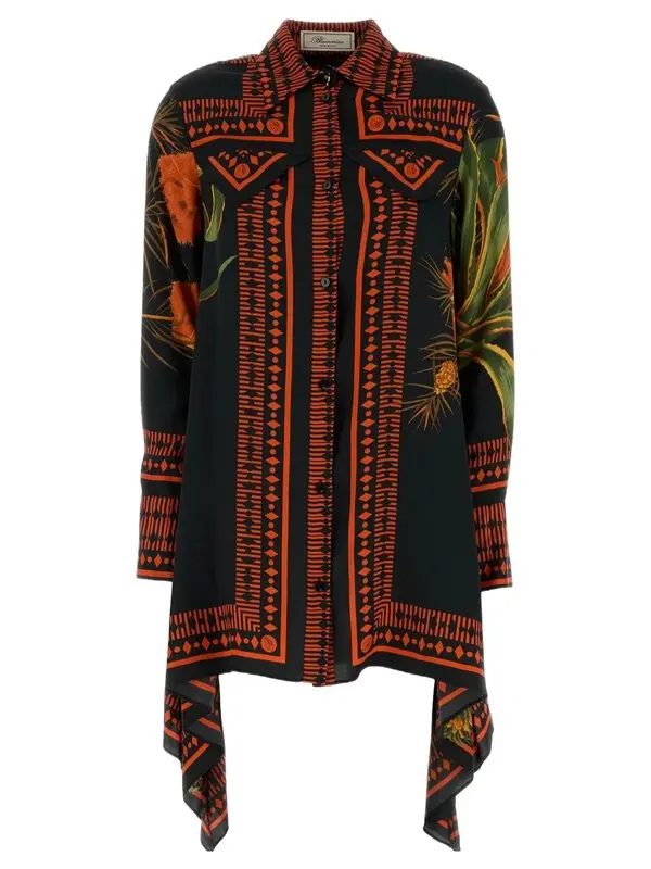 Blumarine Printed Twill Shirt Dress - Black