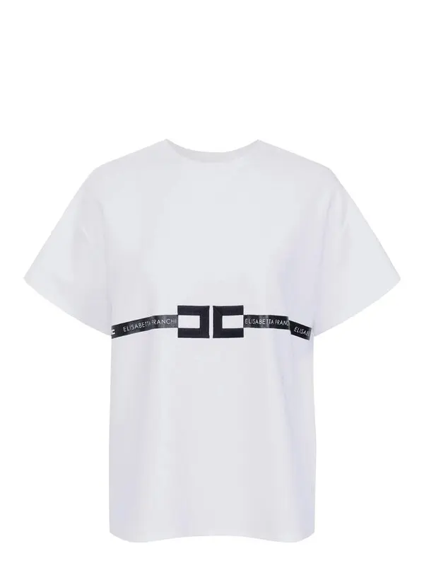 Elisabetta Franchi Logo Embroidered Oversized Jersey T-shirt - White