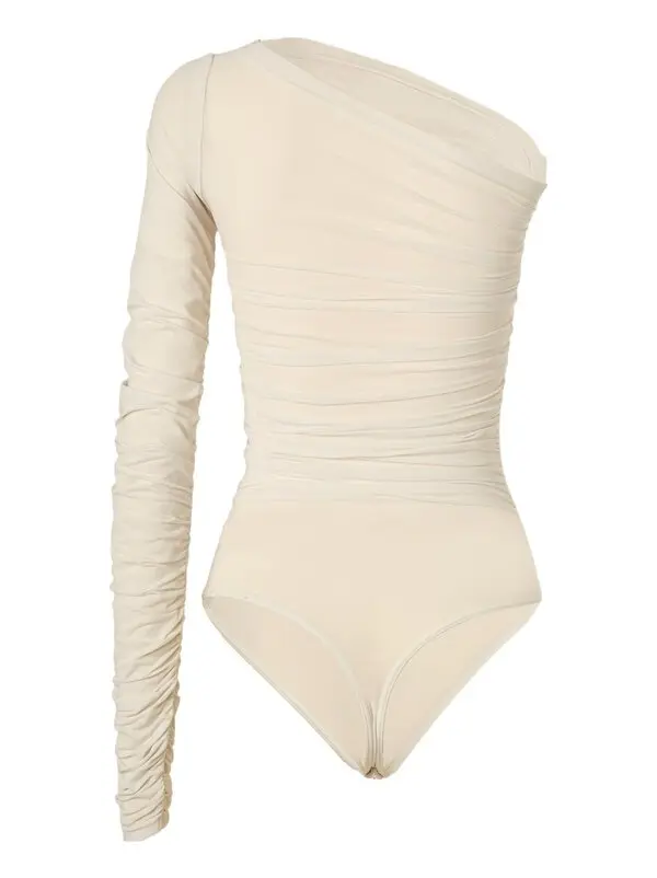 Wolford One-sleeve Sheer Drape String Bodysuit - Buttercream