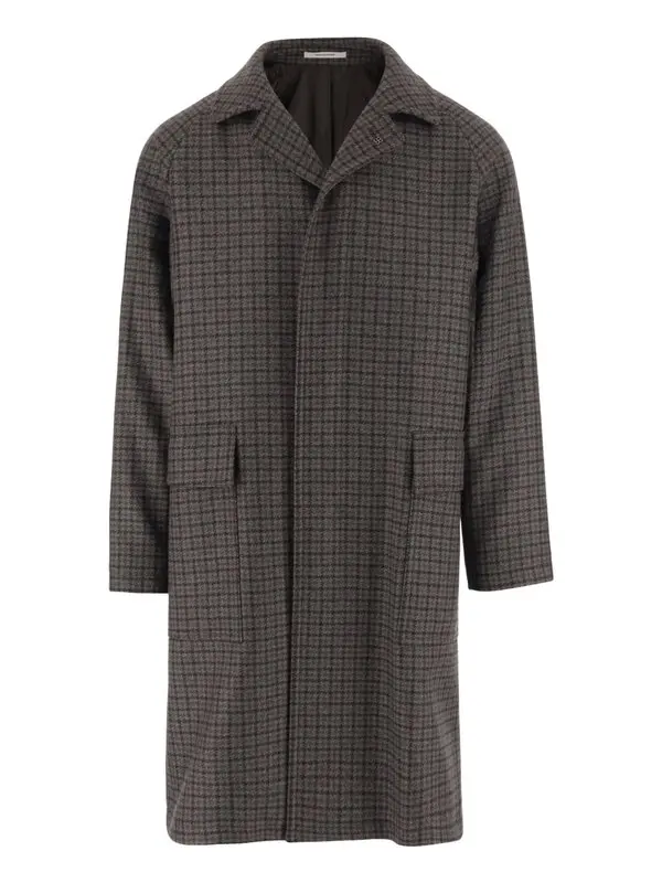 Tagliatore Long Sleeved Checked Coat - Brown