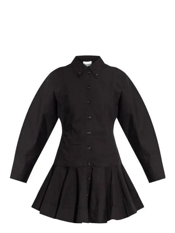 GANNI Shirt Dress With Button Fastening - Black