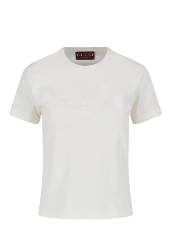 Gucci Medium Cotton Jersey T-shirt With Interlocking G Detail - Ivory