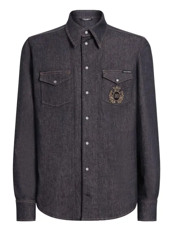 Dolce & Gabbana Dolce Gabbana Heraldic Emblem Denim Shirt - Blue