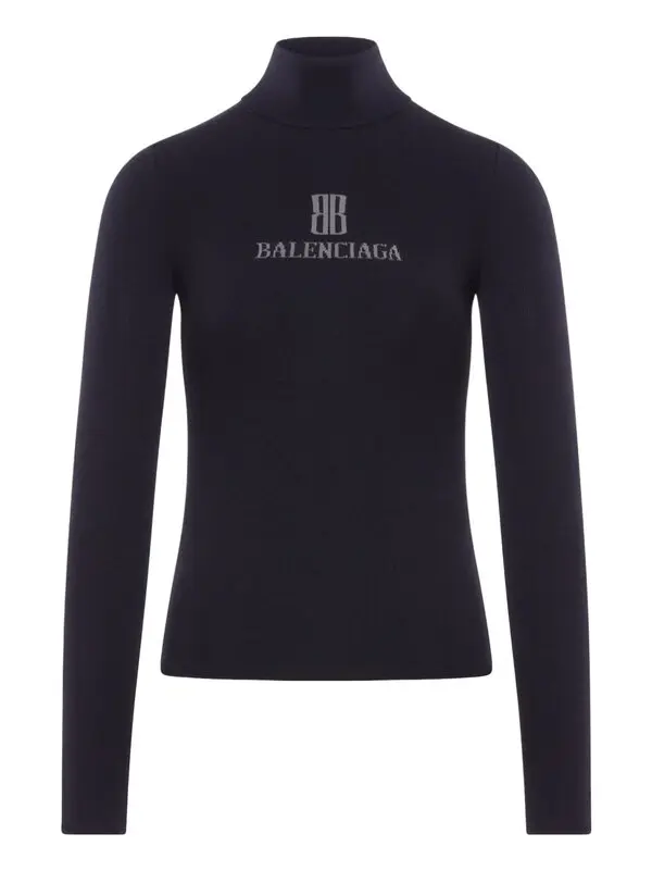 Balenciaga Logo Intarsia Turtleneck Knit Top - Black
