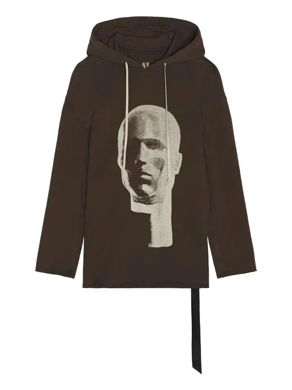 Rick Owens Head-print Drawstring Hoodie - Dark Grey/pearl