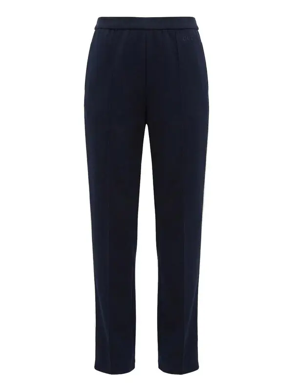 Gucci Embroidered Jersey Full Length Pants - Dark Blue And White