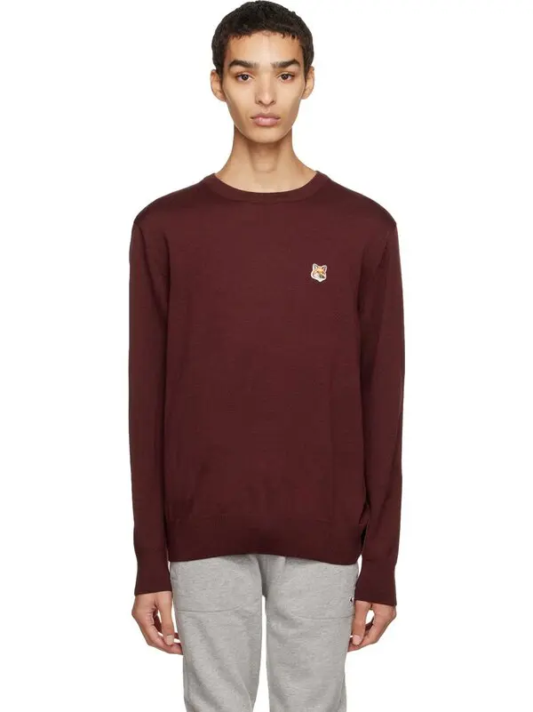 Maison Kitsuné Crew Neck Jumper With Embroidered Logo - Brown