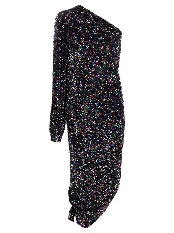 Amen Asymmetric Sequin One-shoulder Dress - Black