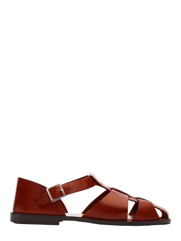 SCAROSSO Apollo Buckle-fastened Leather Sandals - Cognac