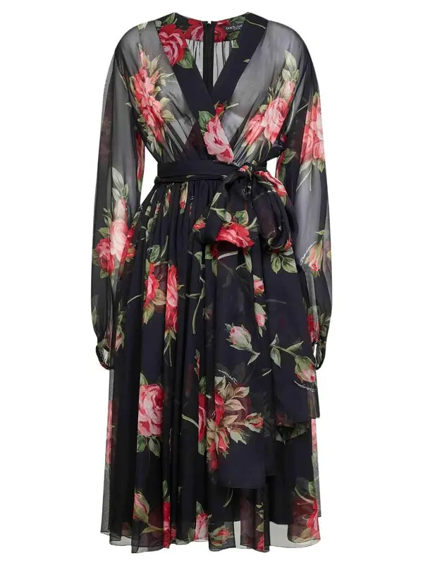 Dolce & Gabbana Floral Printed V-neck Midi Dress - Black/multicolor