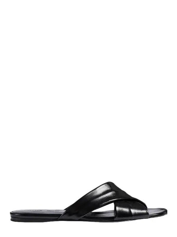 Khaite Liria Flat Sandals In Glossed Italian Calfskin - Black
