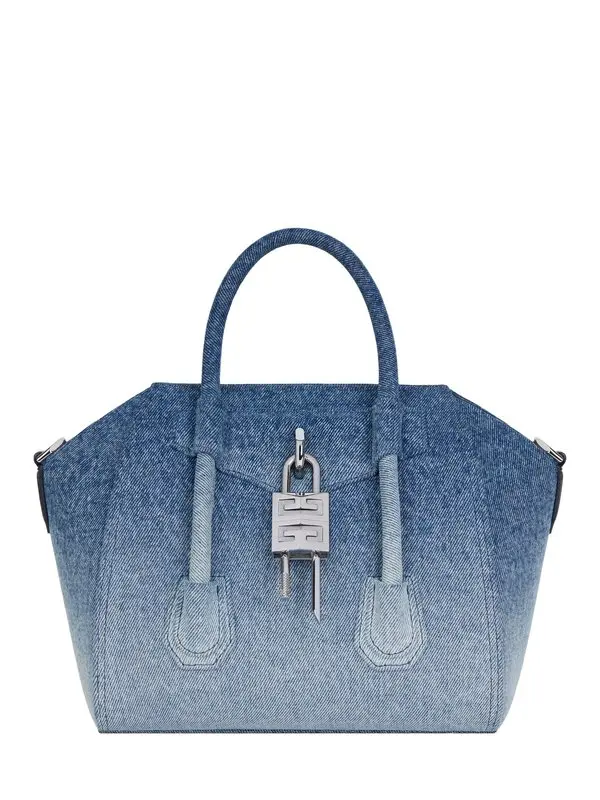 Givenchy Mini Antigona Lock Denim Tote Bag - Medium Blue
