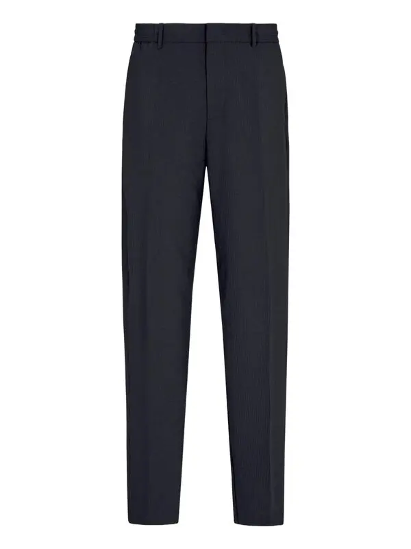 Emporio Armani Seersucker Cotton Blend Trousers - Navy Blue