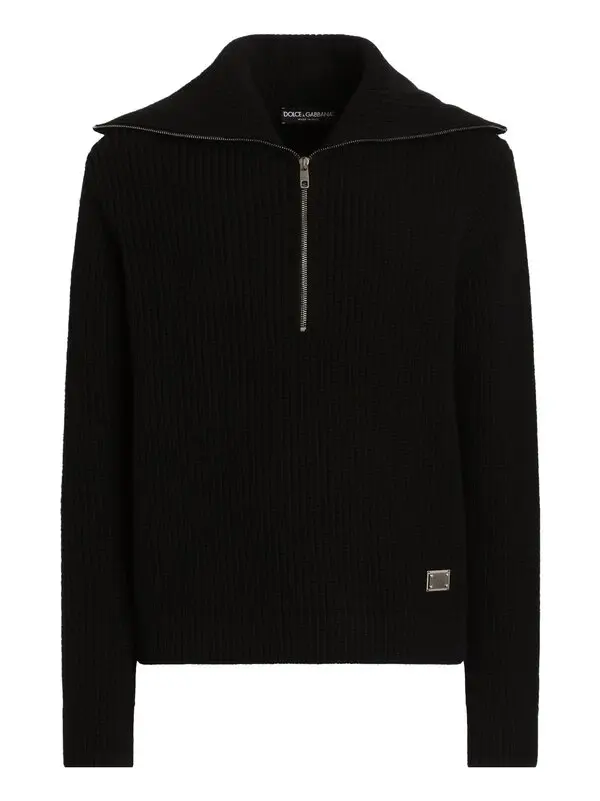 Dolce & Gabbana Half-zip Ribbed Cardigan - Black