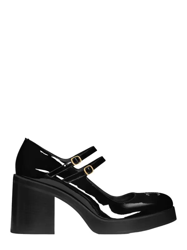 Celine Patent Calfskin Mary Janes With Arc De Triomphe Detailing - Black