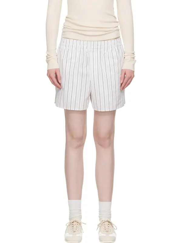 Ami Elastic Waist Striped Shorts - White