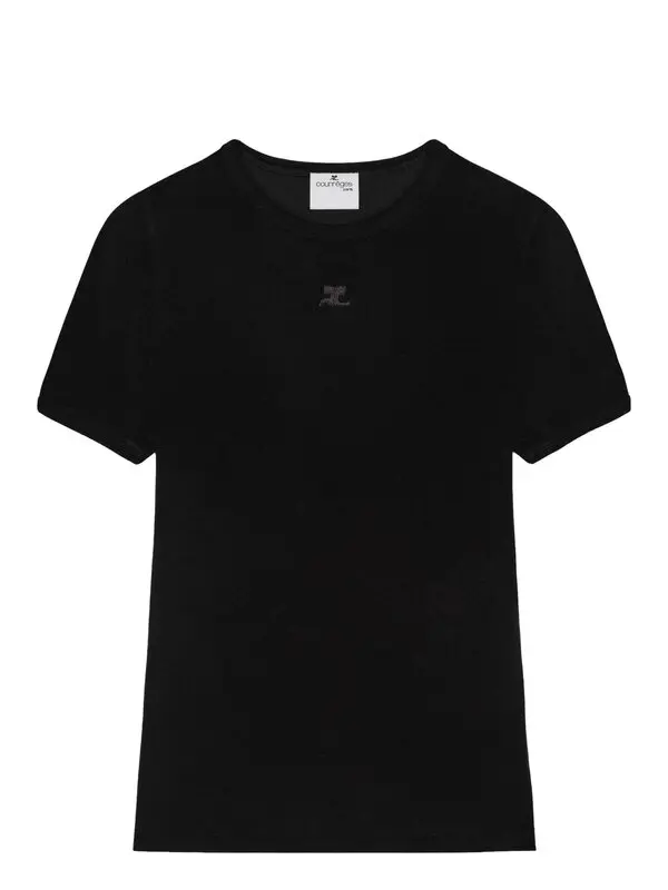 COURREGES Short Sleeve Crewneck T-shirt With Logo - Black