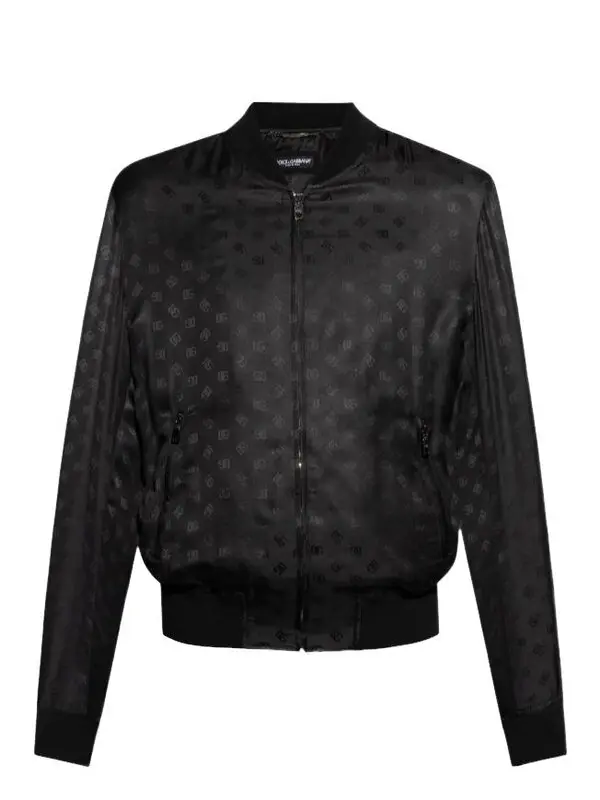 Dolce & Gabbana Logo Jacquard Zipped Bomber Jacket - Black