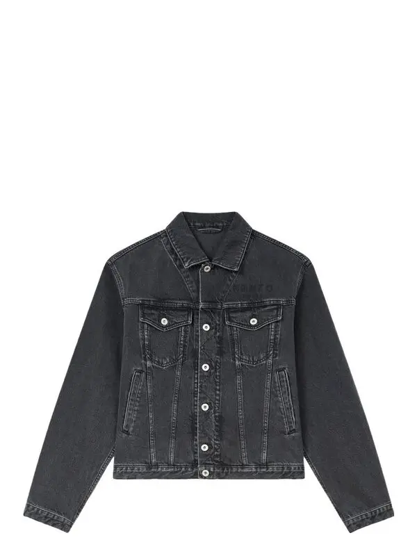 Kenzo Collared Button-up Denim Jacket With Tonal Embroidery - Stone Bleached Black Denim
