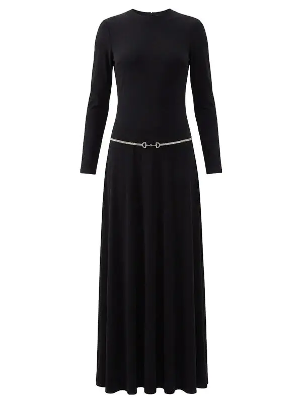 Gucci Jersey Dress With Crystal Horsebit Belt - Black