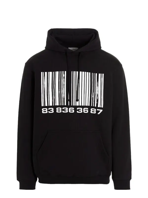 VTMNTS Barcode Printed Drawstring Hoodie - Black