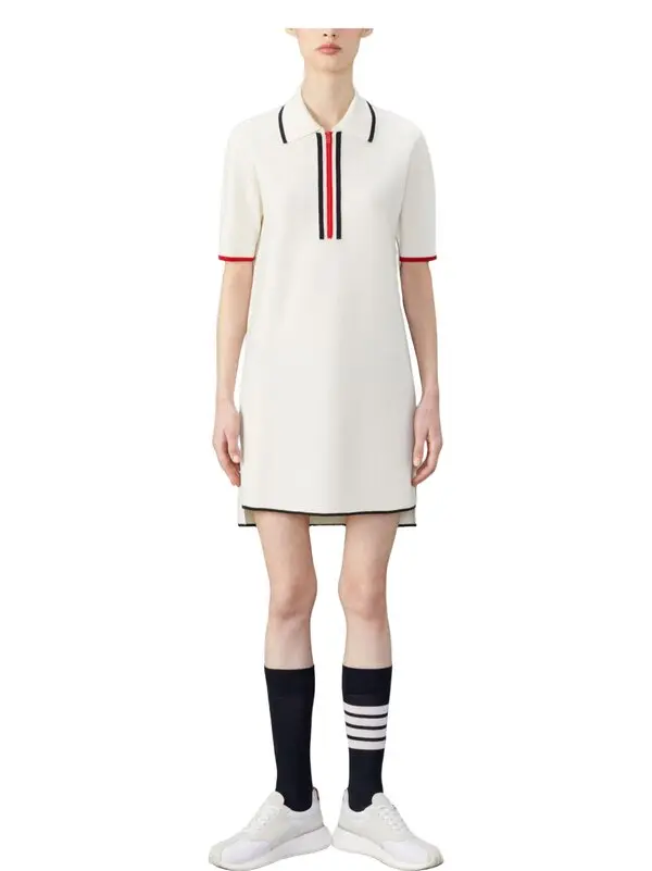 Thom Browne Virgin Wool Dress With Rwb Stripe Detail - White