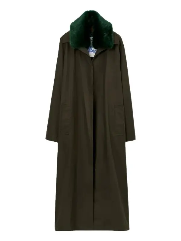 Burberry Shearling Belted Long-sleeved Trench Coat - Green