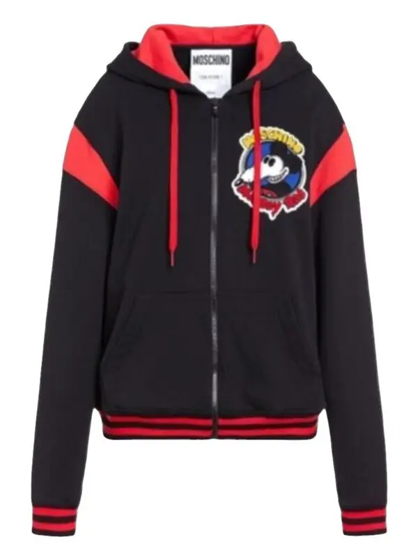 Moschino Long-sleeved Hooded Zip-up Jacket - Black