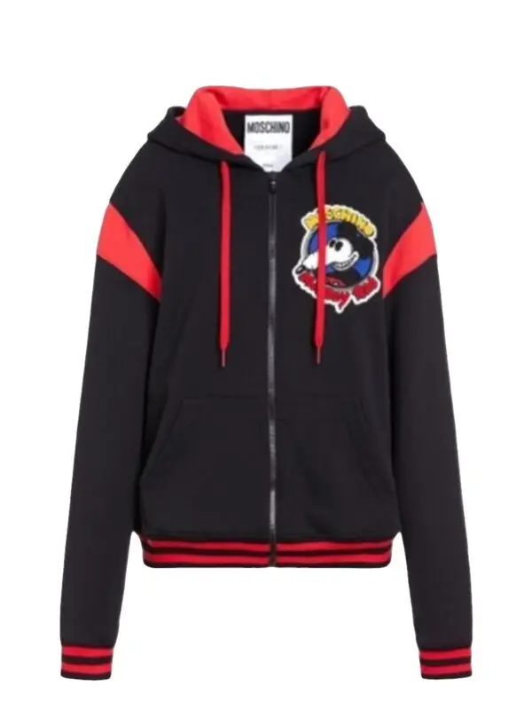 Moschino Long-sleeve Zip-up Hoodie With Drawstring Hood - Black